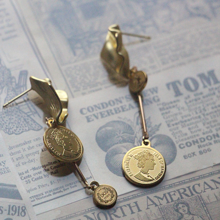 Original Design Asymmetrical Coin Cool Matte Texture Handmade Ear Clip ...